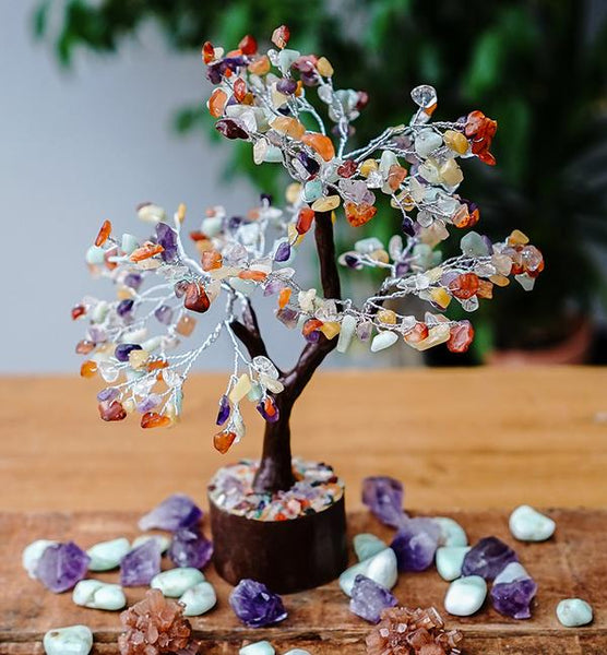 Mixed Crystal Gemstone Tree - MEDIUM - Brown Base and Branches - Cryst ...